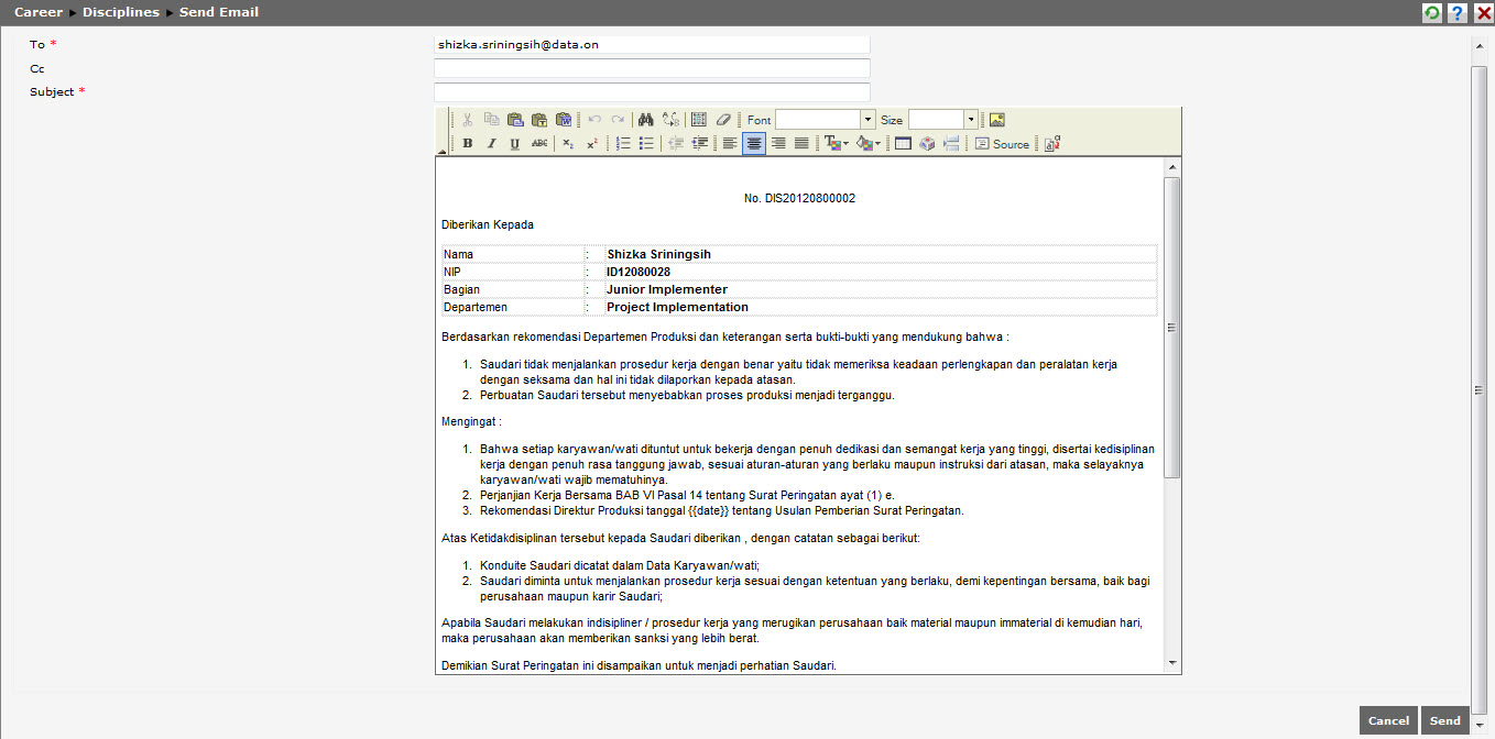 Before sending email, fill the information below: