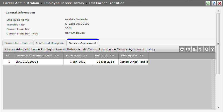 This tab functions to display information about service agreement of ...