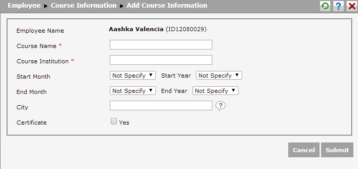 icon then Add Course Information page will appear as shown below.