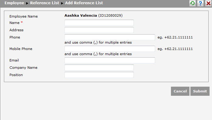 icon then Add Reference List page will appear as shown below.