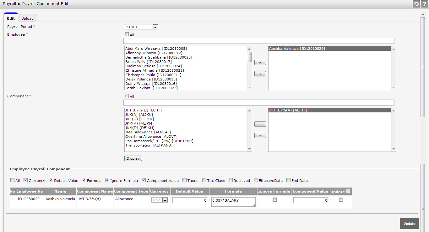 Determine which payroll component that will be edited by selecting the ...