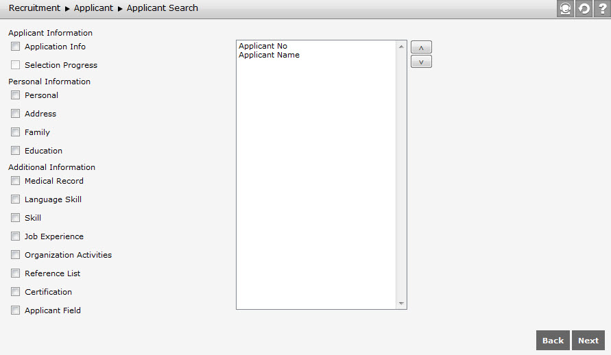 icon at the uper right side of the page to display Search Applicant ...