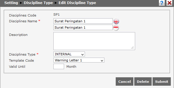 To edit discipline type, go to Setting > Career setting > Discipline ...