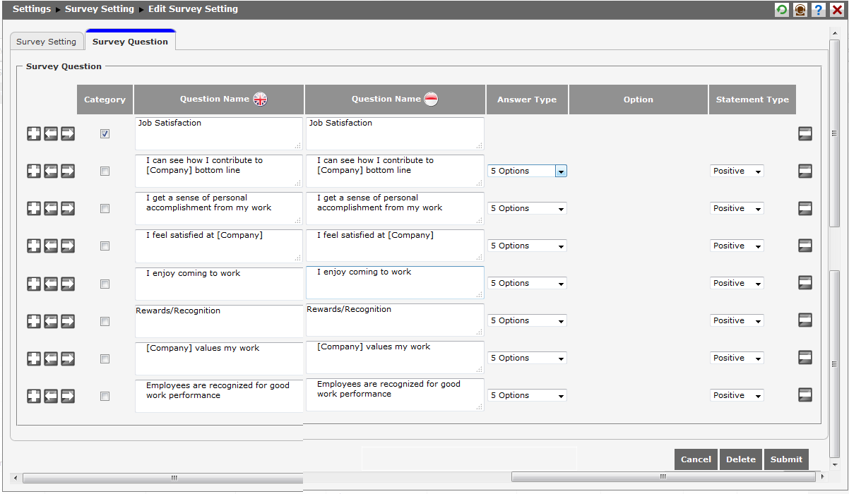 Edit Survey Setting