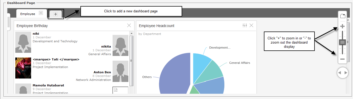 Or click above the dashboard list at the left side of the page to add ...