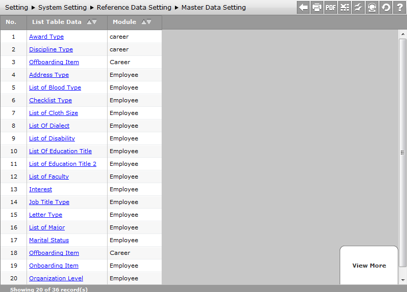 Each Table Data is clickable to add and edit Master Table Data . Click ...
