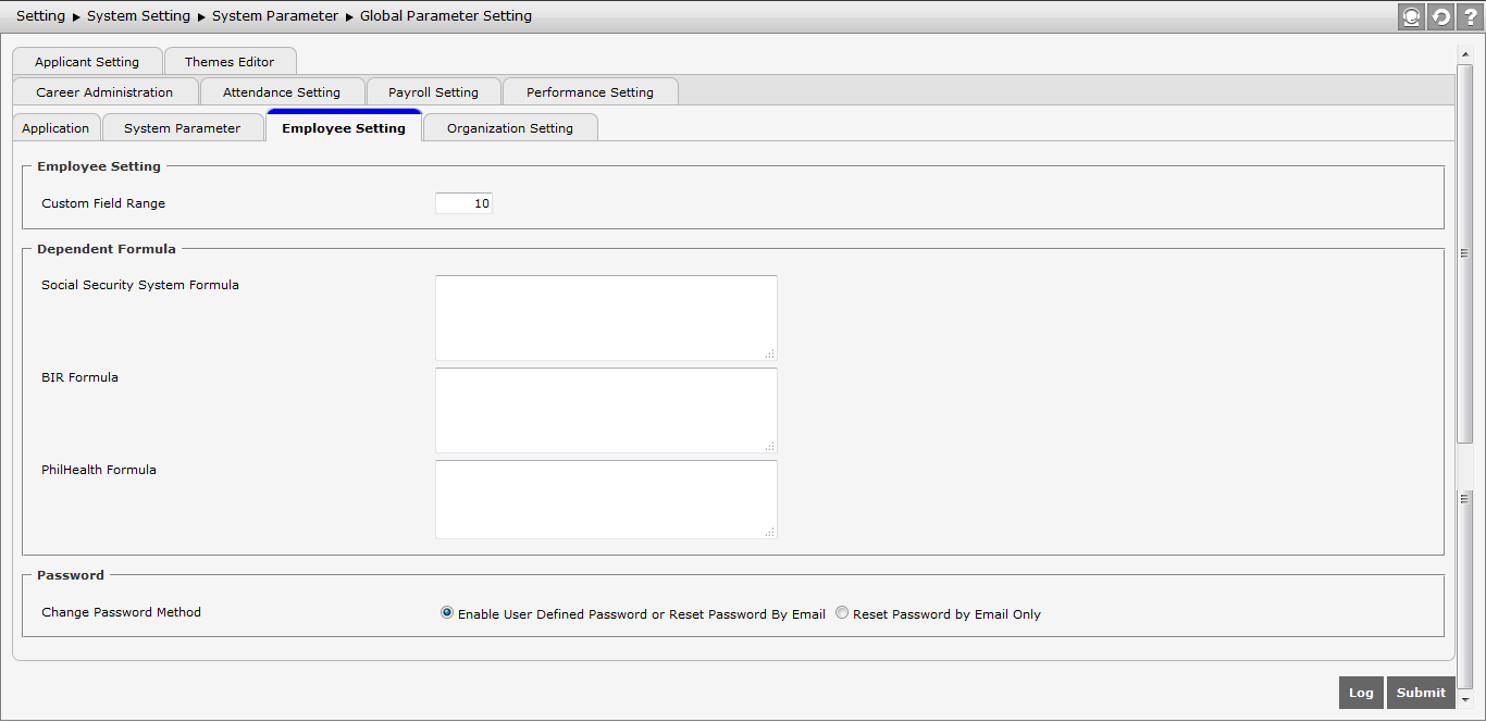This tab is used to configure the parameter that is related to Employee ...
