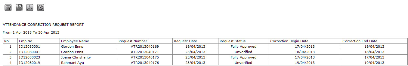to show Attendance Correction Report.