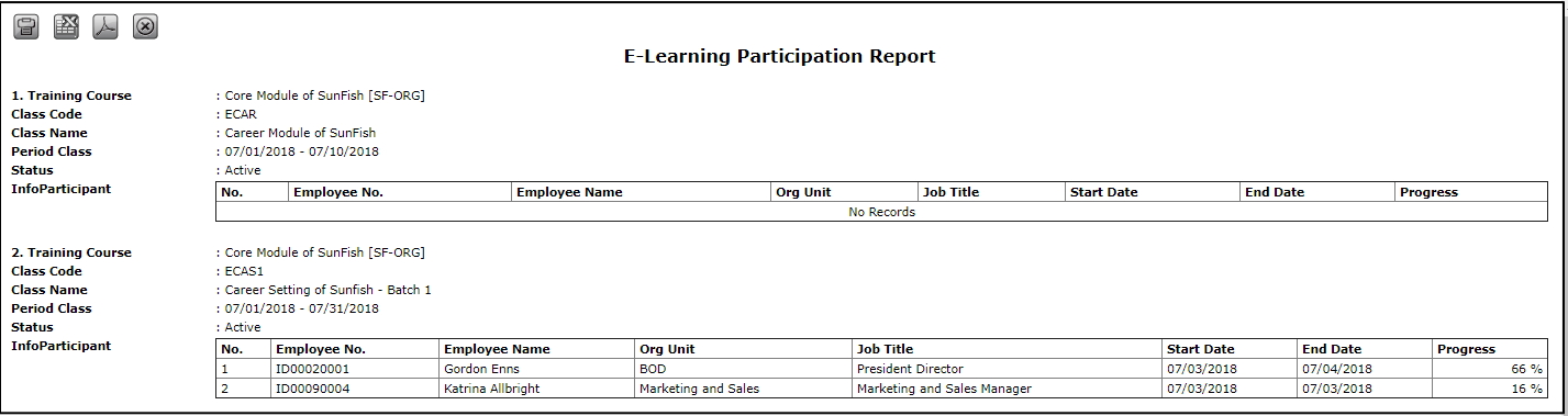 . To download the report in xls format, click