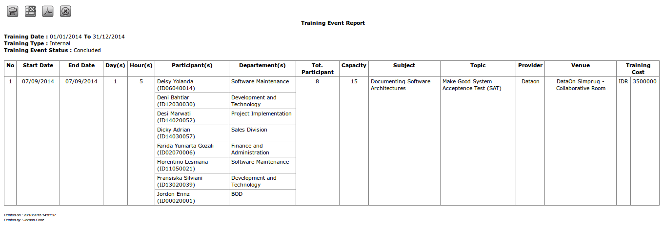After choosing the criteria, click to view training event report as the ...