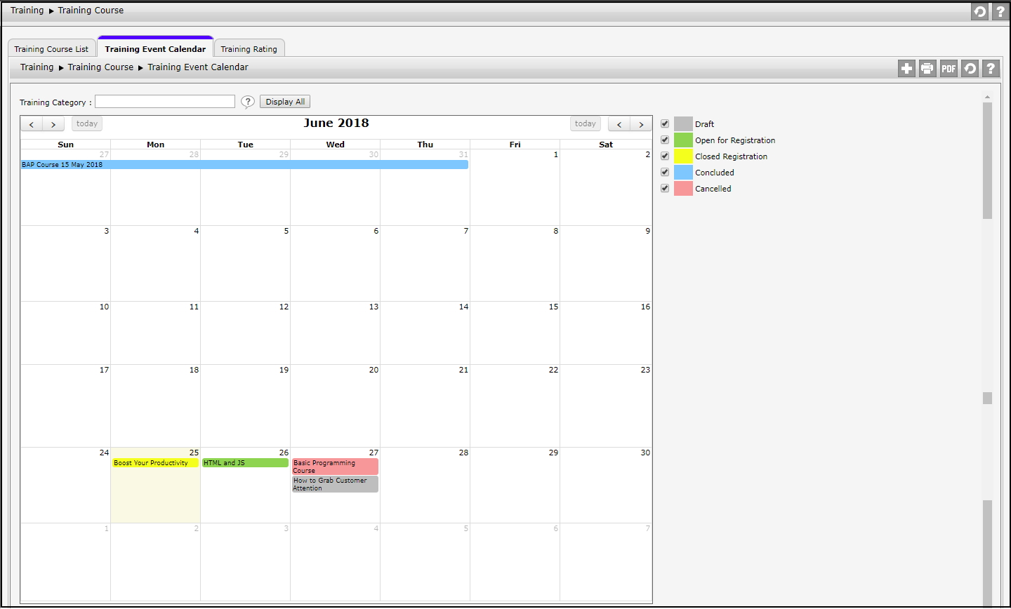 Authorized users can add and edit training events, set the training ...